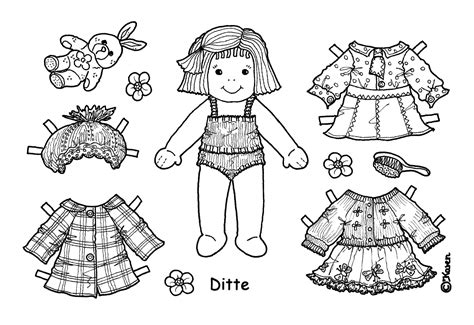 Karen`s Paper Dolls Ditte Paper Doll Onesheet To Colour Ditte