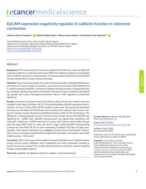 Pdf Epcam Expression Negatively Regulates E Cadherin Function In