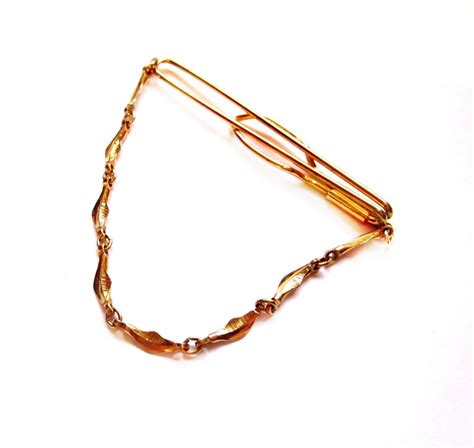 Vintage Gold Tie Clip With Chain Sock Tie Gold Bracelet Gold Necklace