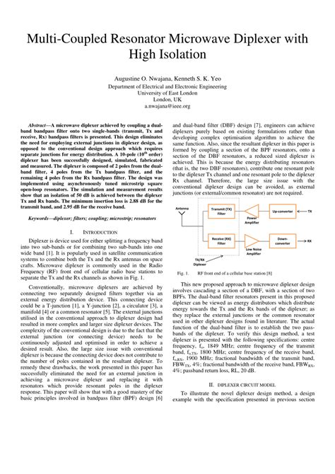 Pdf Multi Coupled Resonator Microwave Diplexer With High Isolation