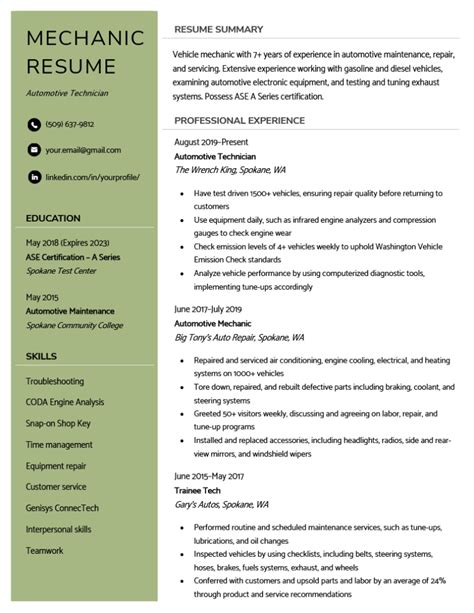 Mechanic Resume Examples And Template For