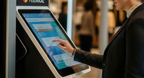 Asian Female Using Touchscreen On Selfservice Kiosk In Public Space Premium AI Generated Image