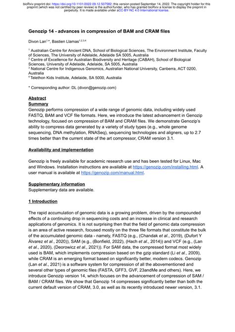 Pdf Genozip 14 Advances In Compression Of Bam And Cram Files