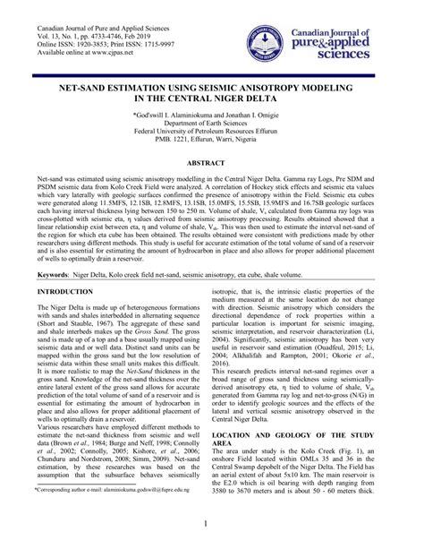 Pdf Net Sand Estimation Using Seismic Anisotropy Modeling In The Central Niger Delta