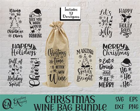 Christmas Wine Bag Bundle Svg Wine Svg Bundle Christmas Wine Etsy
