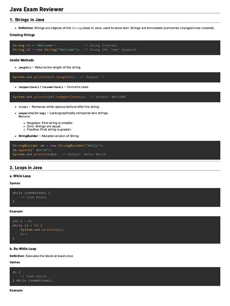 Java Reviewer Markor Pdf String Computer Science Object