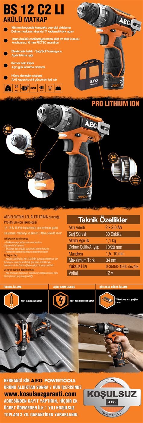 Aeg BS 12 C2 LI Çift Akülü Matkap (Lithium ion 12 V; 2.0 Ah) - 5.750,00 TL