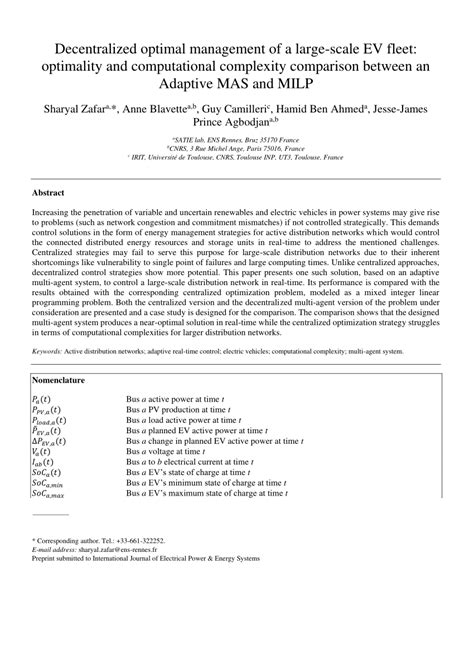 Pdf Decentralized Optimal Management Of A Large Scale Ev Fleet