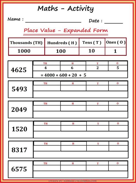 place value worksheet with expanded form
