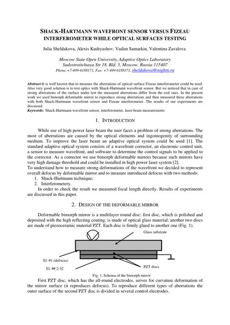 Pdf Shack Hartmann Wavefront Sensor Versus Fizeau Interferometer While Optical Surfaces Testing
