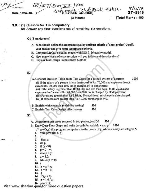 Software Testing And Quality Assurance 2010 2011 Be It Information