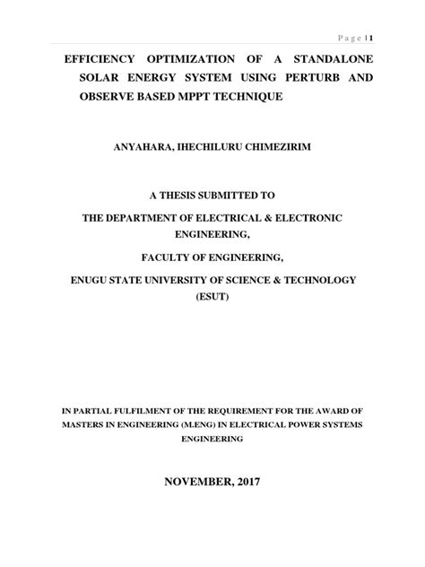 efficiency optimization of a standalone solar energy system using