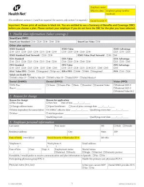 Health Net Group Enrollment Form Blank Fillable Template Fill Out