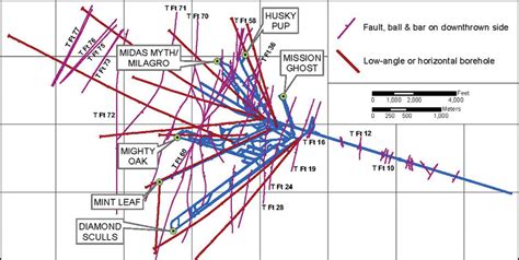 The T Tunnel Complex Showing Tunnel Drifts In Blue Intersected Faults