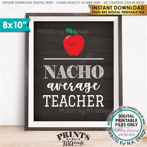 Nacho Average Teacher Sign Teacher Appreciation Teacher Classroom Decor Nacho Bar Sign