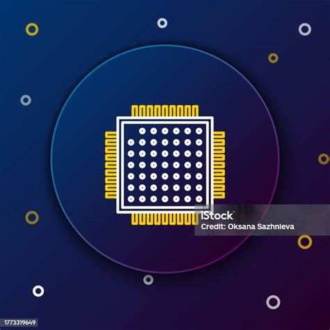 Line Processor Icon Isolated On Blue Background Cpu Central Processing Unit Microchip