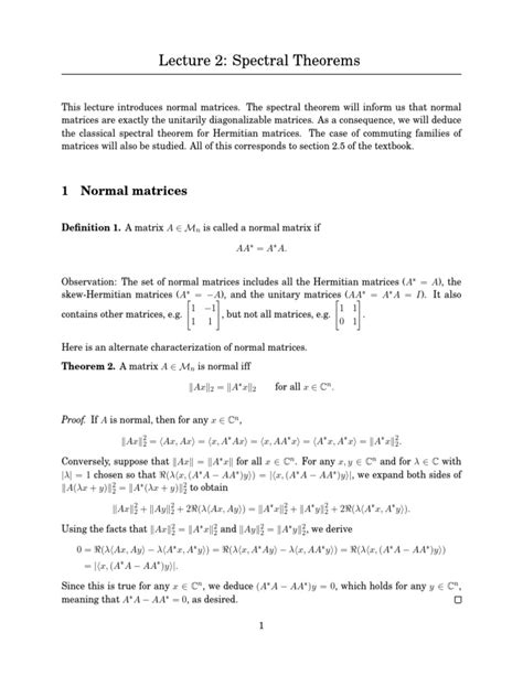 M504lect2 Spectral Theorems Pdf