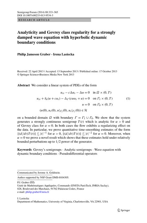 Pdf Analyticity And Gevrey Class Regularity For A Strongly Damped Wave Equation With