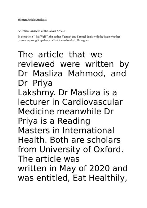 Written Article Analysis He Argues Hether The Article That We