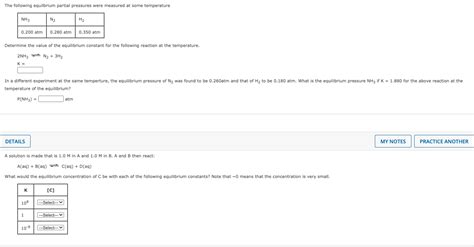 Solved The Following Equilbrium Partial Pressures Were