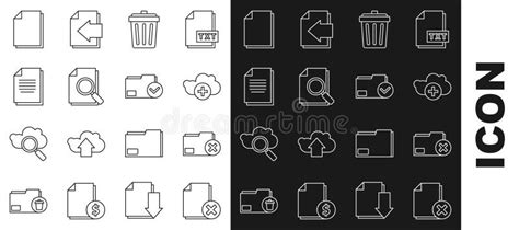 Set Line Delete File Document Folder Add Cloud Trash Can Document