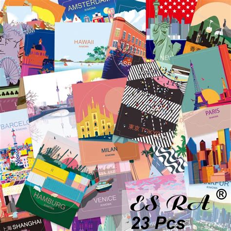 도시 여행 스티커 미적 빅 사이즈 스티커 세트 여행 케이스 수하물 장식 데칼 방수 페가티나스 23 개