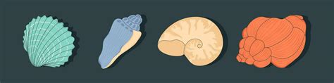 Tropical Seashell Cartoon Clam Oyster And Scallop Shells Colorful