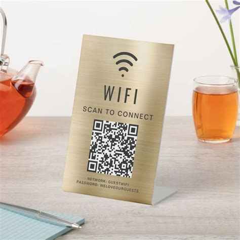 Wifi QR Code Scan To Connect Gold Pedestal Sign Zazzle Coding Wifi
