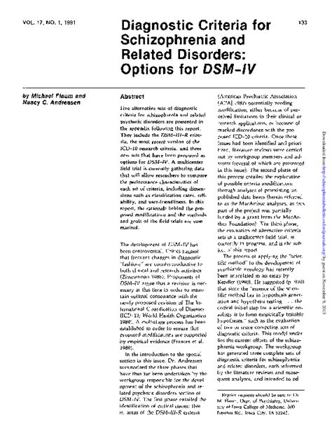 Pdf Diagnostic Criteria For Schizophrenia And Related Disorders