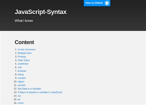 GitHub RodCurvelo JavaScript Syntax What I Know