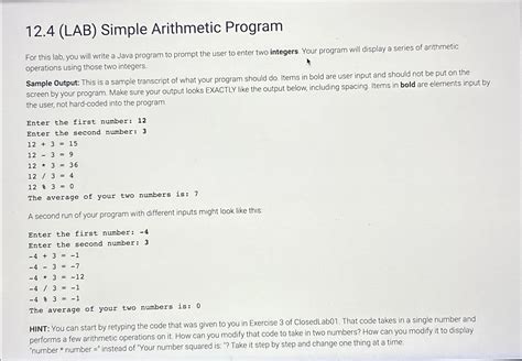 Solved 12 4 LAB Simple Arithmetic ProgramFor This Lab Chegg