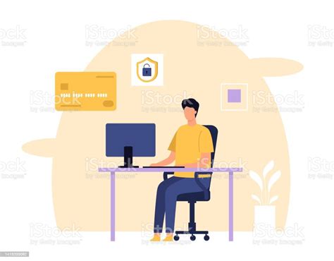 Konsep Keamanan Programmer Pria Duduk Di Komputer Dan Pengkodean