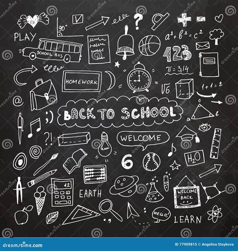 Back To School Chalkboard Doodle Set Stock Vector Illustration Of