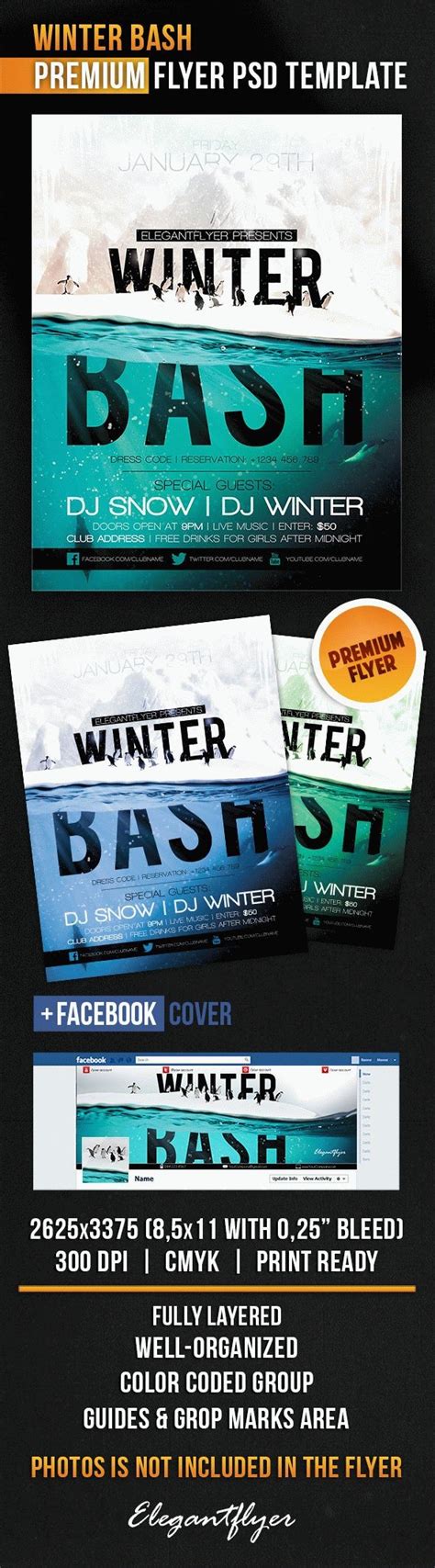 White Creative Winter Bash Free Flyer Template PSD By Elegantflyer