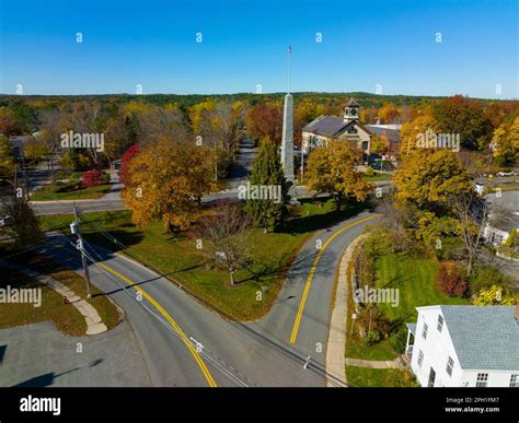 Acton Town Green Aerial View In Fall In Historic Town Center Of Acton
