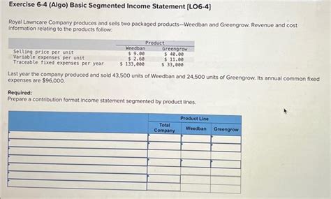 Solved Exercise 6 4 Algo Basic Segmented Income Statement
