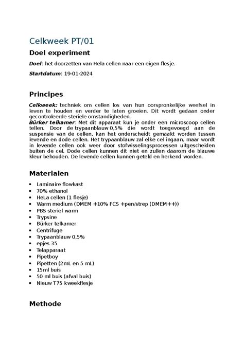 Celkweek PT 1 Celkweek PT Doel Experiment Doel Het Doorzetten Van