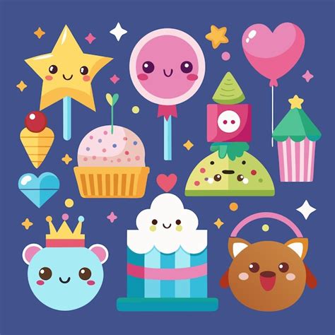 Cute Cartoon Characters And Objects With Cheerful Expressions Premium