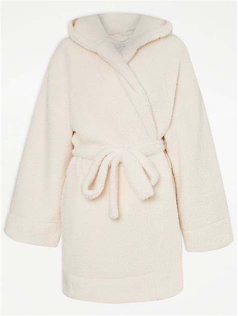 Cream Borg Fleece Wrap Dressing Gown Lingerie George At Asda