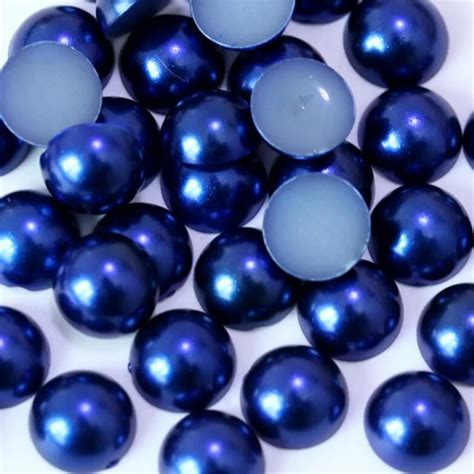 Size 15mm 14mm Deep Blue Color Half Round Flatback Pearl Bead Loose