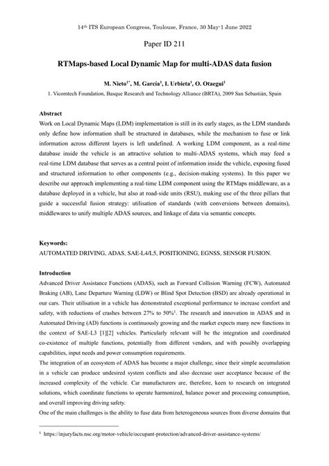 Pdf Rtmaps Based Local Dynamic Map For Multi Adas Data Fusion