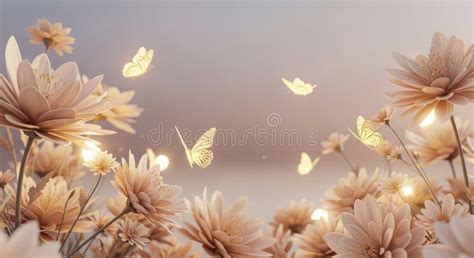 Dreamy Floral Scene With Butterflies In Soft Light Creating A Peaceful