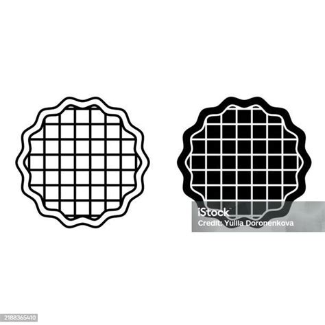 와플 아이콘 흑인과 백인 벡터 Illustrationsthin 드라이 쿠키 표면에 인쇄 달콤한 생과자 디저트 패스트 푸드 컨셉 달콤한 음식에 대한 스톡 벡터 아트 및 기타