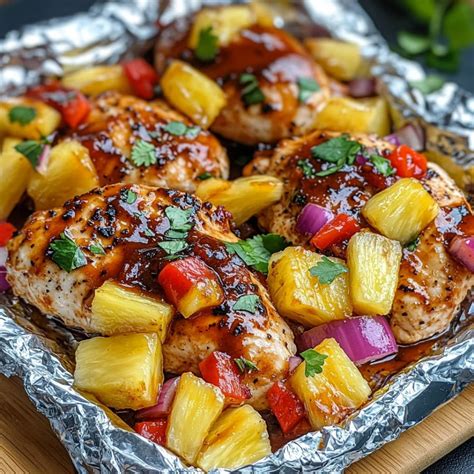 Hawaiian Bbq Chicken And Pineapple Foil Packets