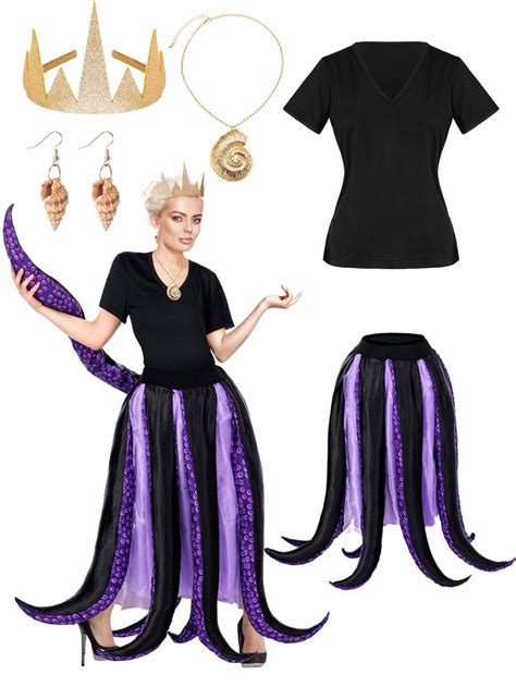 Ramede 5 Pcs Women Octopus Costume Halloween Sea Witch Costume Purple