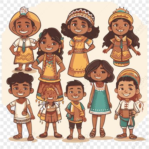 Pambansang Clipart Ng Mga Katutubong Bata Sa Tradisyonal Na Kasuotan Cartoon Vectormga Bata