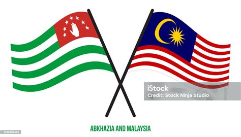 압하지아와 말레이시아 국기가 교차하고 플랫 스타일을 흔들었다 공식 비율 올바른 색상입니다 Friends Of The Earth에 대한 스톡 벡터 아트 및 기타 이미지