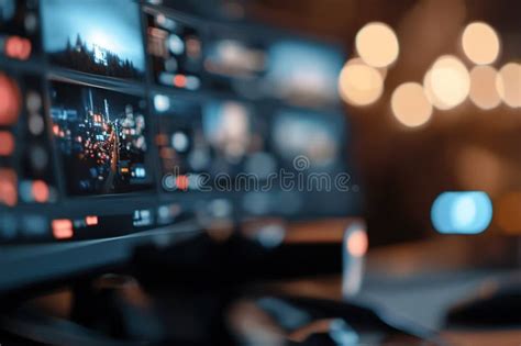 Softly Focused View Of A Multi Screen Monitoring Station Reveals