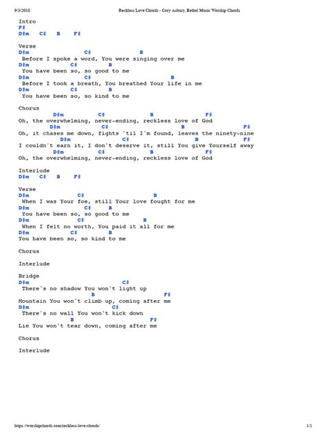 Reckless Love Chords Cory Asbury Bethel Music Worship Chords Pdf