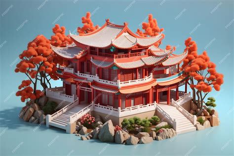 Asian Voxel Architecture Pagoda Shrine Temple Isometric Vector 2d Illustration Isolated In White